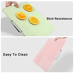 FIVETAS cutting boards for kitchen dishwasher safe,set of 3 with holder,plastic cutting boards with Easy-Grip Handles.GARLIC GRINDING AREA. BPA Free, Non-porous Non-Slip Feet