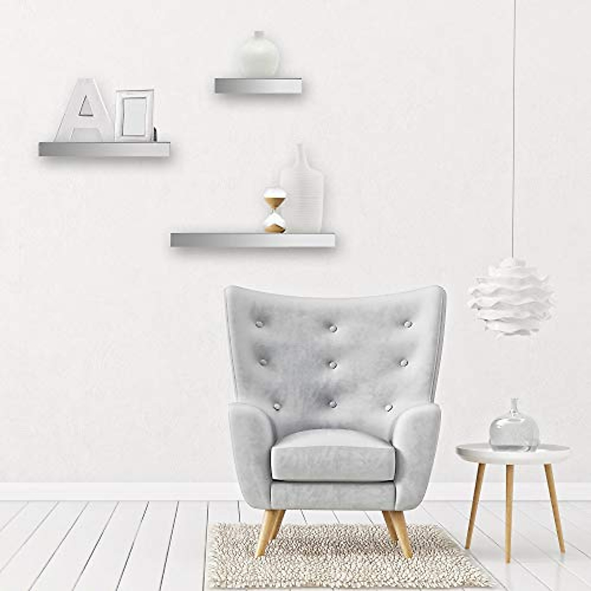 Mirrored Floating Shelf Ledge Set Silver Glam Modern Contemporary Transitional Glass Plastic Finish