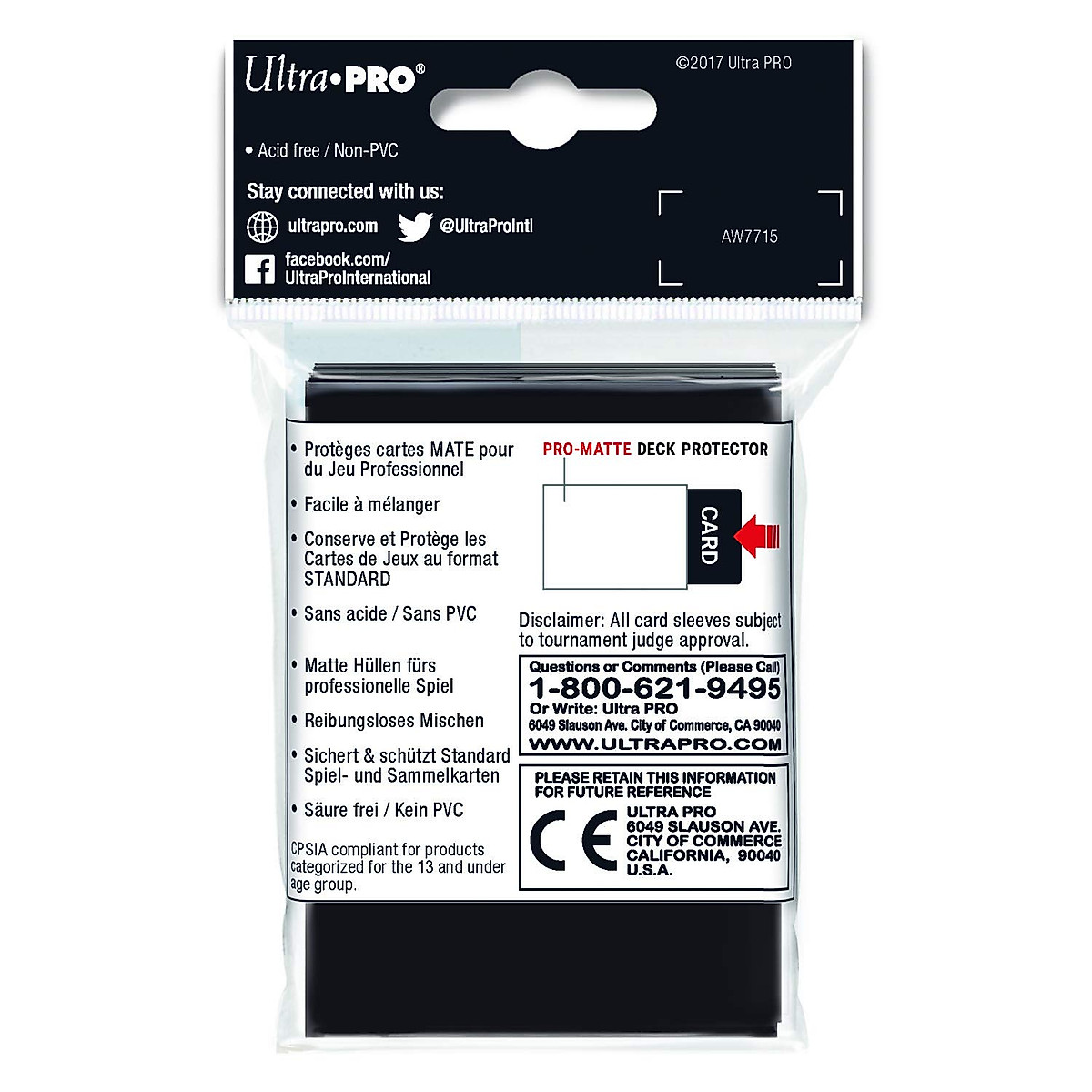 Ultra Pro PRO-Matte Standard Size Deck Protector Sleeves for Magic, Pokemon and Dragon Ball Super - Black (50 ct)