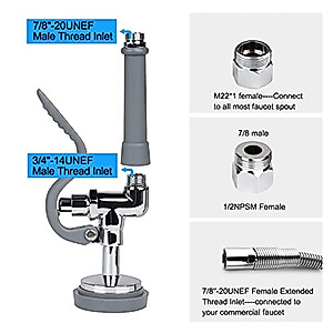 KOLLNIUN Spray Valve with Pre-Rinse Hose 44 inches Commercial Flexible Stainless Steel 1.42 GPM High Pressure Pre Rinse Dish Sprayer Assembly for Restaurant Industrial Kitchen Faucet, Gray