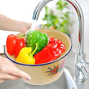 Retro Flower Enamel Stew Stockpot: Non- Stick Ceramic Coated Low Stockpot Stew Pot with Lid 16cm Quart Stockpots Soup Casserole Pasta Milk Sauce Pot for Kitchen Cooking 18CM