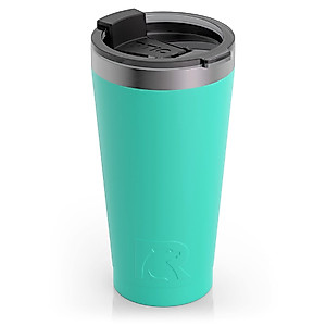 RTIC Pint 16 oz Insulated Tumbler Stainless Steel Metal Coffee, Frozen Cocktail, Drink, Tea Travel Cup with Lid, Spill Proof, Hot and Cold, Portable Thermal Mug for Car, Camping, Sea Glass