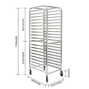 YSHUSTGY Bun Pan Rack, 20-Tier Commercial Bakery Racks, Mobile Trolley Storage Cooling Rack,Strong bearing capacity, with Lockable Casters,Thickened Supporting Strip for Home Or Commercial Kitchens