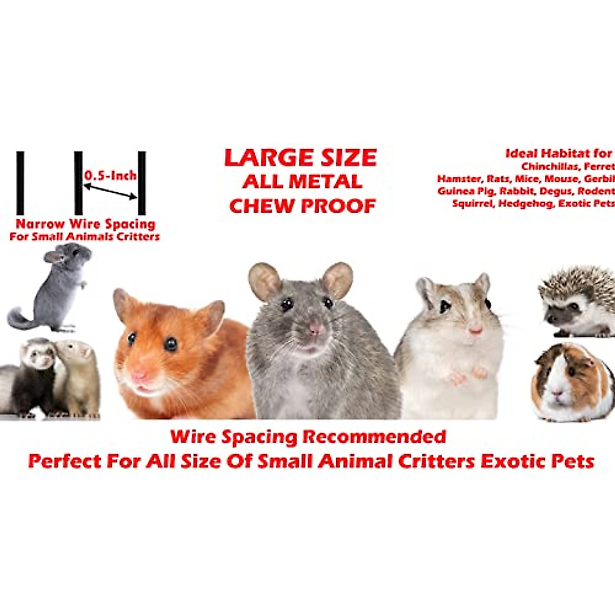 54" Deluxe Large Wrought Iron 4-Level Tight 1/2-inch Bar Spacing for Ferret Chinchilla Sugar Glider Mice Rat Cage with Removable Rolling Stand