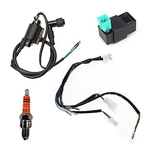 ATV Wiring Harness 110cc Chinese ATV Wiring Harness CDI Ignition Coil 2 Coil Magneto stator Plate Set for tao tao Scooter Pit Bike ATV 50cc 70cc 90cc 110cc 125cc 4 Stroke Wiring Harness