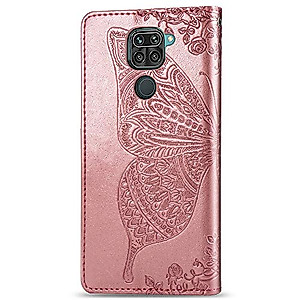Asdsinfor Compatible with Xiaomi Redmi Note 9 Case Stylish Wallet Case Credit Cards Slot with Stand for PU Leather Shockproof Flip Magnetic Compatible with Xiaomi Redmi 10X Butterfly Rose Gold SD
