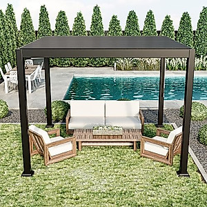 Clihome 10x10ft Aluminum Louvered Pergola Flip-top Gazebos Patio Sun Shade Shelter Hardtop Gazebo Canopies with Adjustable Roof Panels for Patio, Garden, Backyard (Black)