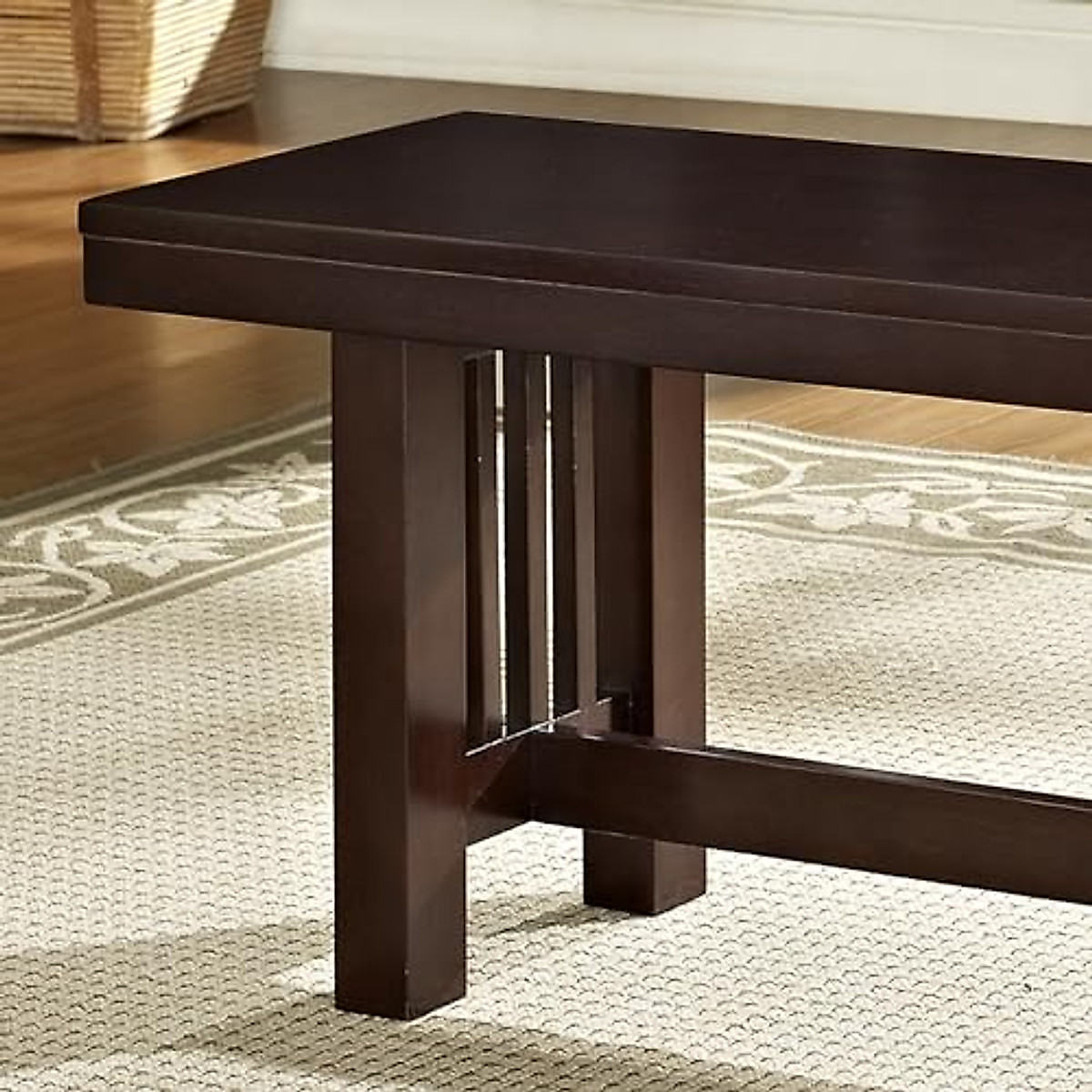 Walker Edison 3 Person Wood Dining Bench Armless Kitchen Table Set Dining Chairs, 60 Inch, Brown