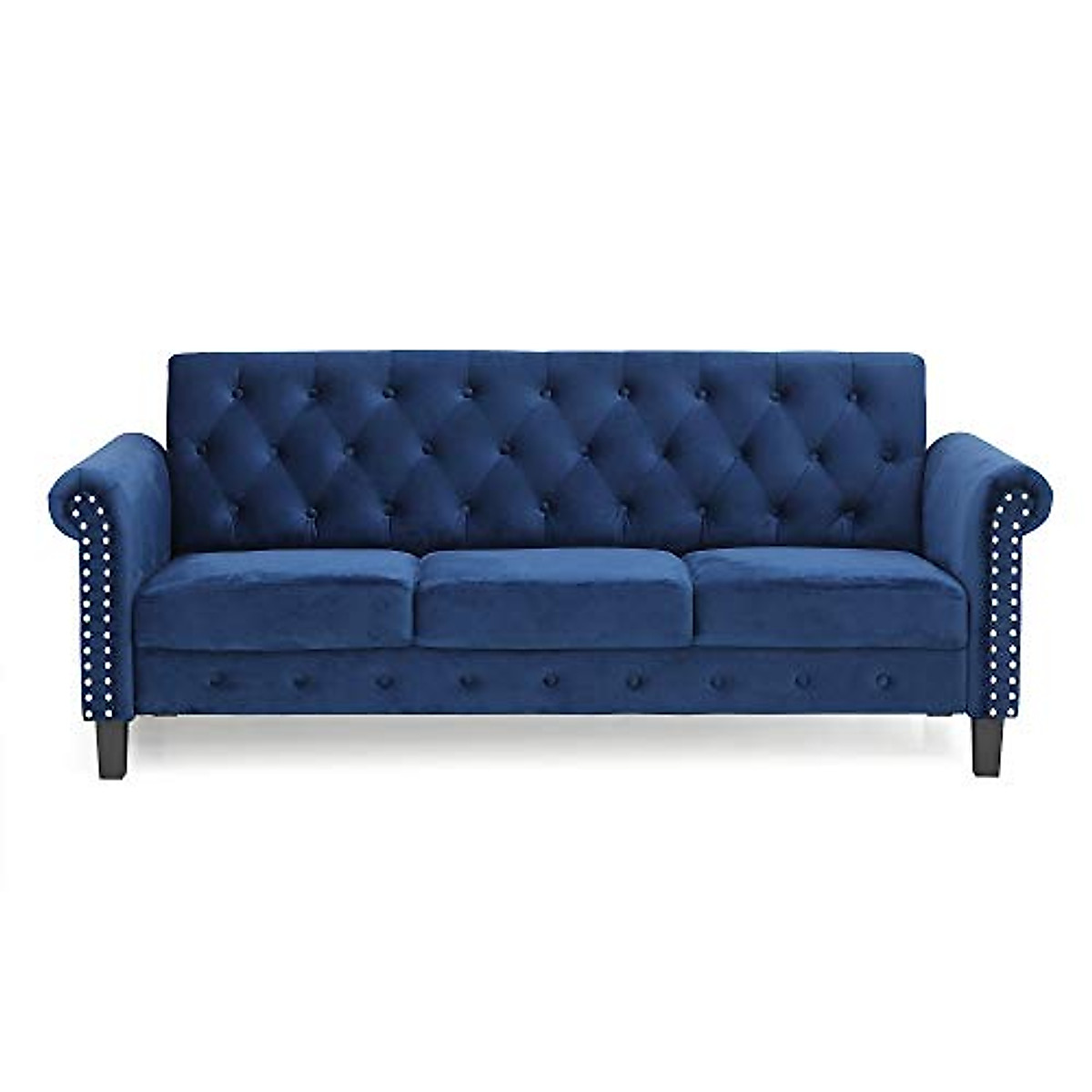 Furinno Bastia Vintage Modern Chesterfield Button Tufted 3-Seater Sofa Couch for Living Room, Navy Velvet