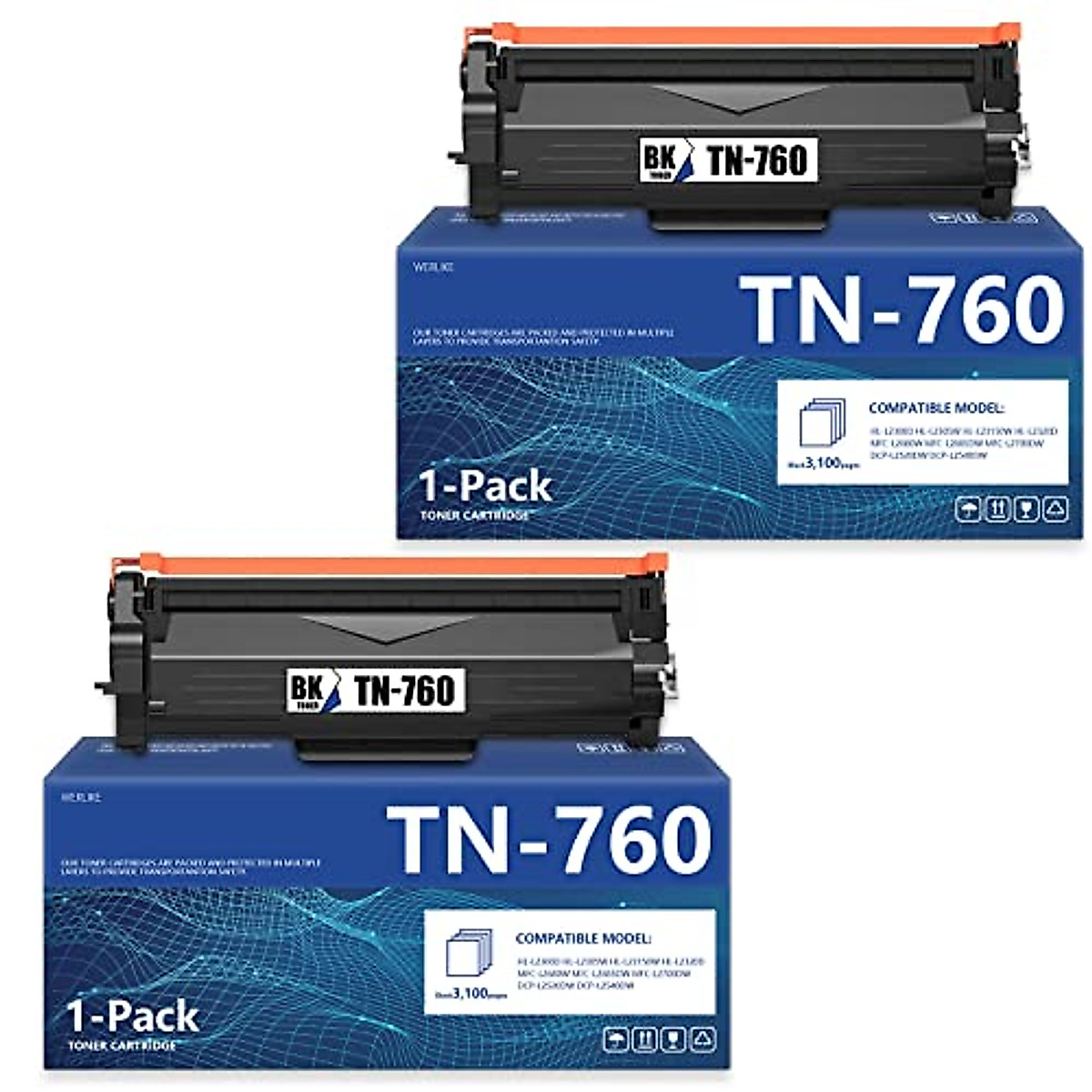 TN760 Black High Yield Toner Cartridge 2/Pack TN7602PK Replacement for Brother TN760 TN760BK HL-L2350DW L2370DW/DWXL L2390DW L2395DW Printer - Umoresee