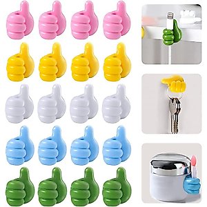 DICTAMNI 20Pcs Silicone Thumb Wall Hooks - Creative Self-Adhesive Holders for Cables, Earphones, Plugs & Keys - Multifunctional Cable Clips & Hangers for Easy Storage