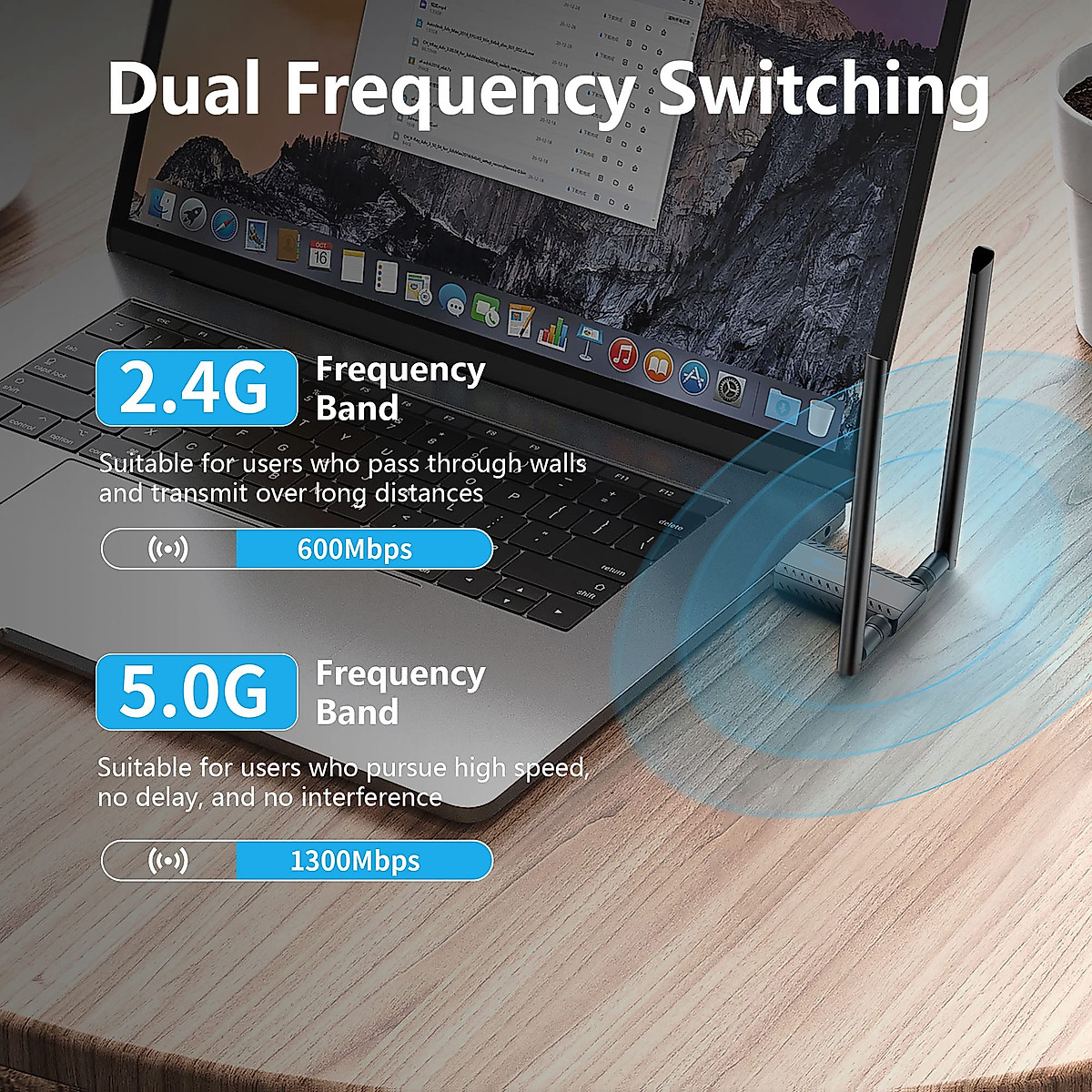 Blueshadow AC1900 USB WiFi Adapter for Gaming - 2.4G/5G Dual Band Wireless Network Adapter for PC Desktop, MU-MIMO WiFi Dongle, USB 3.0, Supports Windows11/10/8/7/Vista/XP, /Mac OS X 10.5-10.15