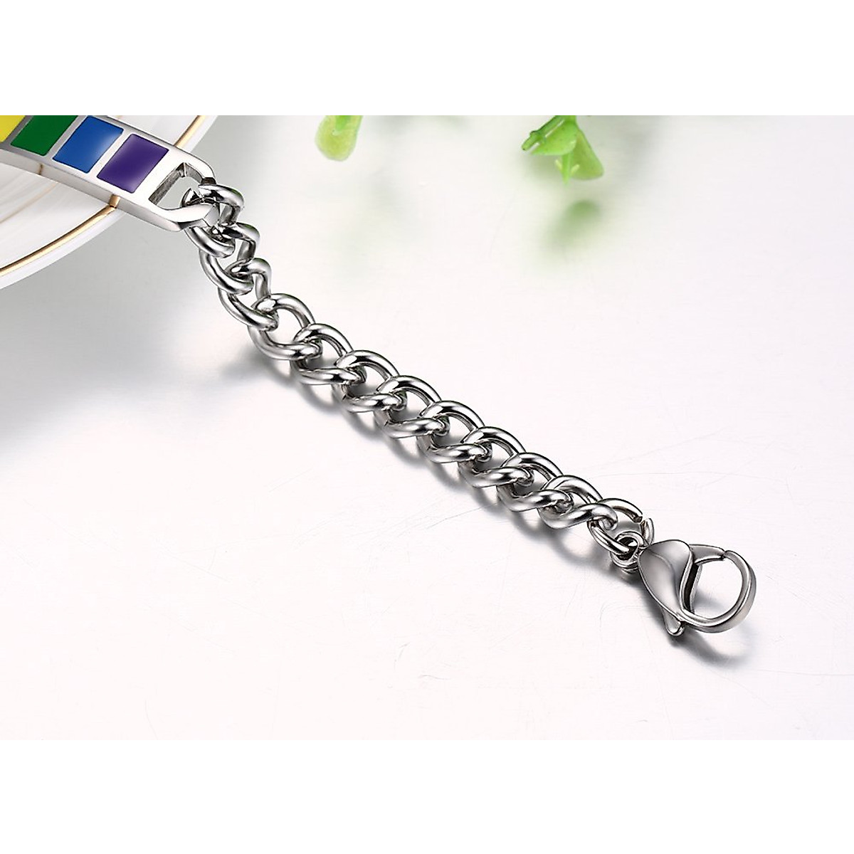 VNOX Jewelry Stainless Steel Rainbow Rubber Gay & Lesbian Pride Bracelet,Width 10mm,8"