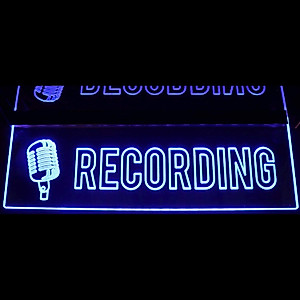 ValleyDesignsND Recording Home Music Room Studio Court with Mic Ceiling, Desk, or Flat to The Wall Mount Acrylic Lighted Edge Lit Sign 11-21" 15-30 Led 9 Foot Cord 11123 Made in The USA