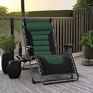 Best Choice Products Oversized Padded Zero Gravity Chair, Folding Outdoor Patio Recliner, XL Anti Gravity Lounger for Backyard w/Headrest, Cup Holder, Side Tray, Polyester Mesh - Black/Forest Green