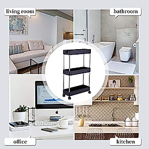 Slim Storage Cart,DLO 3 Tier Bathroom Cart Mobile Shelving Unit Organizer Slide Out Storage Rolling Utility Cart Tower Rack for Kitchen Bathroom Laundry Narrow Places,Black