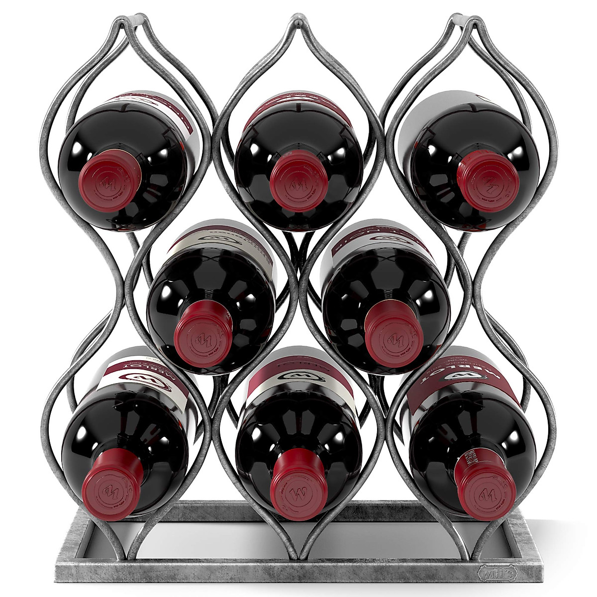 will's Tabletop Wine Rack - Imperial Trellis (8 Bottle, Silver) – Freestanding countertop Wine Rack and Wine Bottle Storage, Perfect Wine Gifts and Accessories for Wine Lovers, no Assembly Required