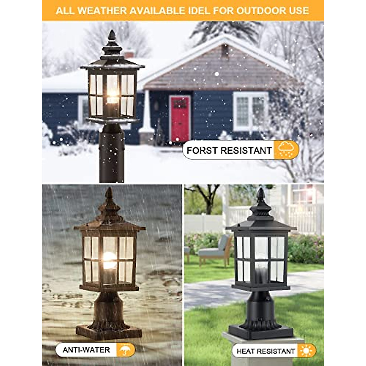 GYDZ Outdoor Dusk to Dawn Post Light, Outdoor Lamp Post Light Fixture, Exterior Pier Light Post Mount Light Head with Clear Glass for Garden, Matte Black, 2 Pack