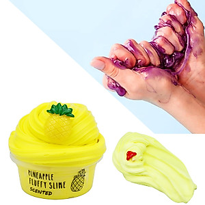 Mini Butter Slime Kit Scented Fruit Slime, Soft Non-Sticky Stress Relief Party Favor Putty Toy for Kids Teens (Green Leaves, 60ml)