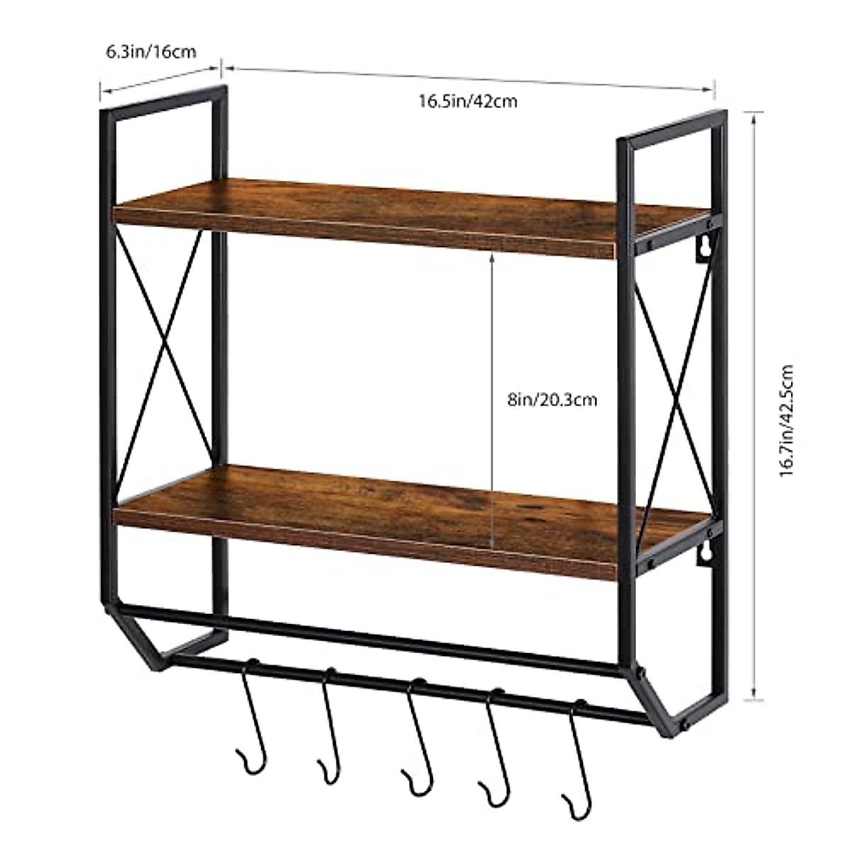 Bathroom Towel Rack 2 Tier Wall Shelf with Towel Bar, Rustic Towel Rack with Shelf for Wall Storage Shelves with Hooks Over Toilet Shelf Wall Mounted Towel Holder Shelf Floating Shelves for Home Brown