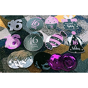 Sweet 16 Birthday Decorations Purple Silver Black for Women/Girl 16th Birthday Party Decoration Purple Silver Black Foil Hanging Swirls Decorations Girl 16th Birthday Party Hanging Decor / Swirls of 15pcs