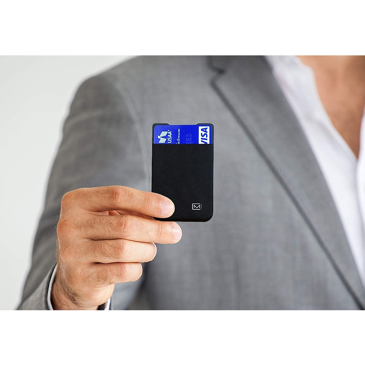 Modern Carry Elastic Minimal Card Holder, Minimalist Wallet for Men & Women, Credit Card & Business Card Holder, Slim Credit Card Wallet - Ultra Thin w/ 2 Card Slots (Black)