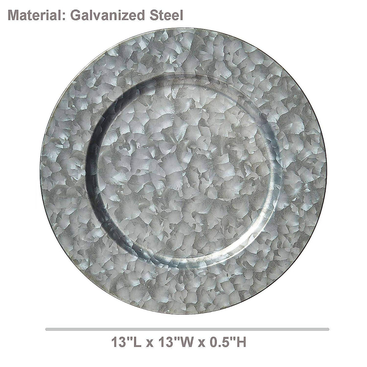 KX-WARE Silver Galvanized Steel Charger Plate, 13-inch Classic Charger Plates Dinnerware Dishes, Set of 6