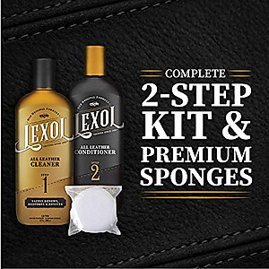 Lexol Leather Care Kit Conditioner and Cleaner, Use on Car Leather, Furniture, Shoes, Bags and Accessories, Trusted Leather Care Since 1933, Quick & Easy 2-Step Regimen, 16.9 oz Bottles Plus 2 Sponges,Black
