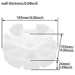 Juvielich Clear Plastic Organizer Box,Fixed 8 Grids Round Storage Container Jewelry Box with Separate Cover,for Beads Art DIY Crafts Jewelry Fishing Tackles 4.06"x4.06"x0.94"(LxWxH) 2PCS