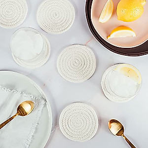 OrganiHaus Set of 6 White Farmhouse Coasters for Coffee Table | 4.3" Aethetic Boho Coasters for Drinks | Absorbent Coasters | Cute Coasters | Moisture Absorbing Coasters | Woven Fabric Cup Coasters