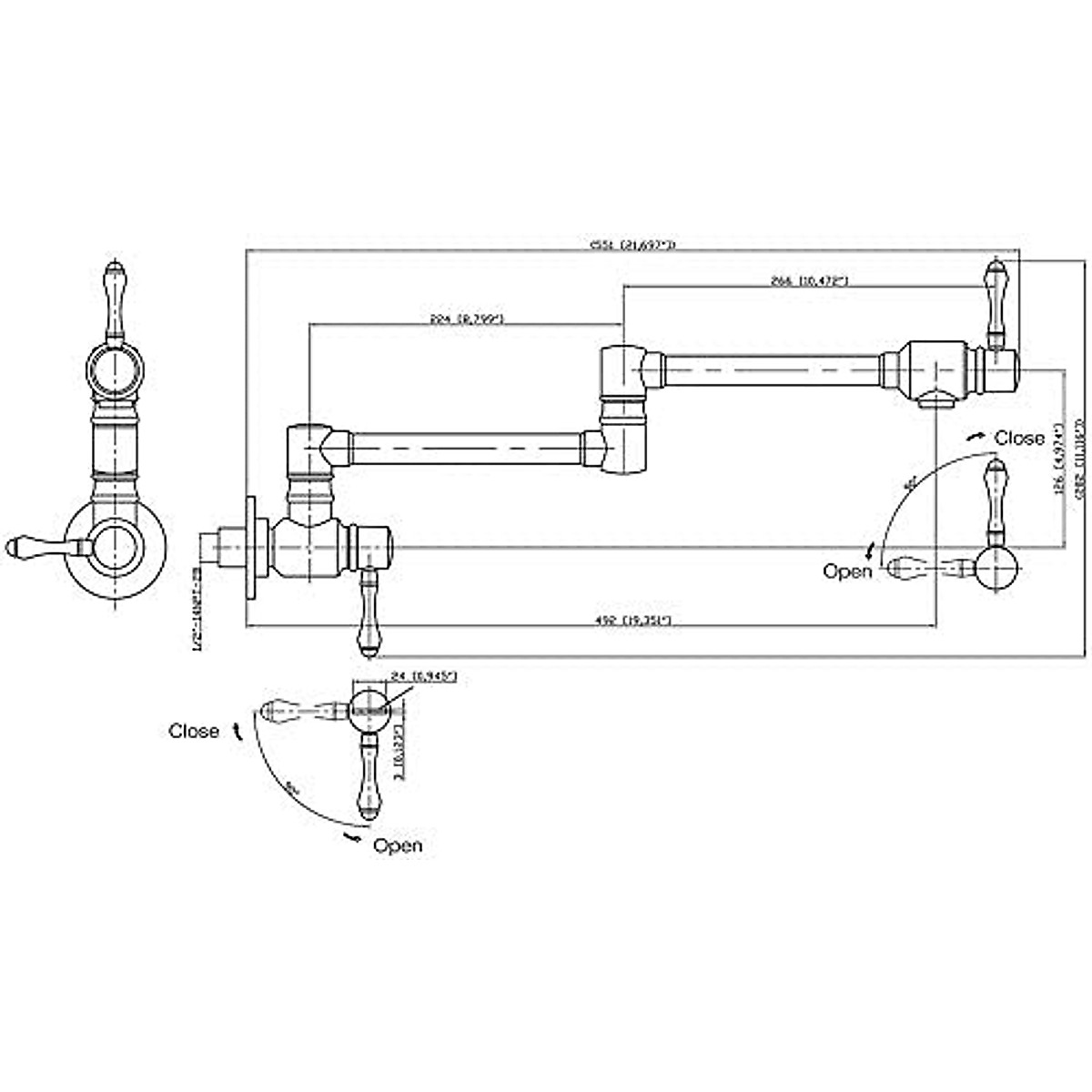 MSTJRY Pot Filler Faucet Wall Mount Stainless Steel Commercial Kitchen Faucet Double Joint Spout Folding Stretchable Swing Arm with Single Hole 2 handles