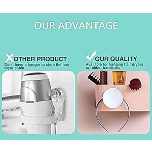 "N/A" Wall Mounted Hair Dryer Holder, Bathroom Accessories Storage Basket Styling Tool Organizer, No Drilling, Self Adhesive Colorful Design (Gray)