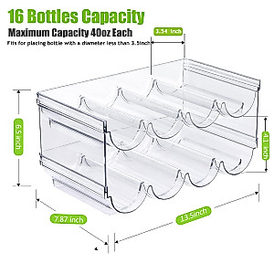 Water Bottle Organizer for Cabinet, 2 Packs 8 Bottles Stackable Clear Plastic Water Bottle Holder, Wine Racks for Kitchen Fridge Pantry Organization and Storage,Tumbler Travel Cup Holder and Organizer
