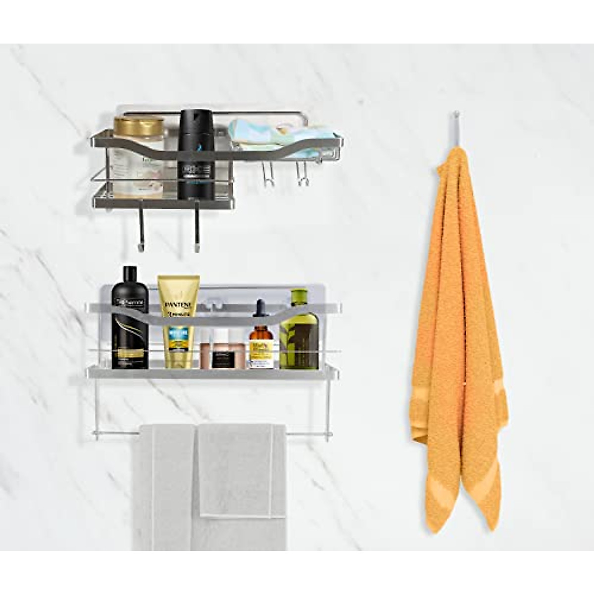 centsrii 2Pk Shower Shelf, Shower Organizer, with Soap Dish and Hooks, Adhesive Shelf, Washroom Organizer, Shower Shelves, Rust Proof, No Drill (304 Stainless Steel)