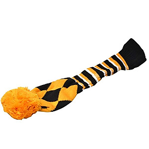 GOOACTION 3PCS Knitted Golf Head Covers 1-3-5 for Driver and Fairway Woods with Long Neck Design Vintage Argyle Yellow and Black Sock Pom Pom Golf Club Head Covers Set