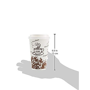 Amazon Basics Insulated Ripple Wall Polyethylene Hot Cups with Lids, Café Design, 16 oz, 100-Count