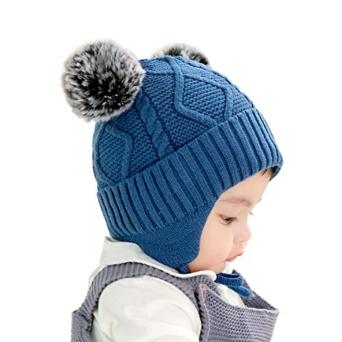 GZMM Toddler Infant Baby Winter Earflap Beanie Hat Cotton Lined Unisex Cap(Navy, 1-3 T)