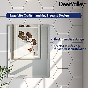 Deer Valley Medicine Cabinet with Mirrors, 15" x 19" Recessed Vanity Mirror for Bathroom, Wall Cabinet with Double Sided Mirror Frameless Rectangle, Adjustable Glass Shelves