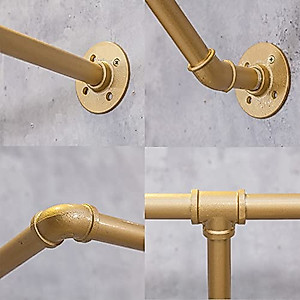 FURVOKIA Industrial Pipe Wall Mounted Clothes Hanging Shelves System,Metal Clothing Towel Rack,Garment Rack Perfect for Retail Display,Closet Organization (One Pipe Shelves, Gold, 59" L x 11.8" D)