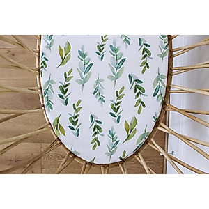 NODNAL CO. Leafy Bassinet Fitted Sheet - 100% Jersey Cotton for Baby Girl/Boy - Gender Neutral/Floral Eucalyptus Universal Fitted Cover Sheets (Leafy Greens)