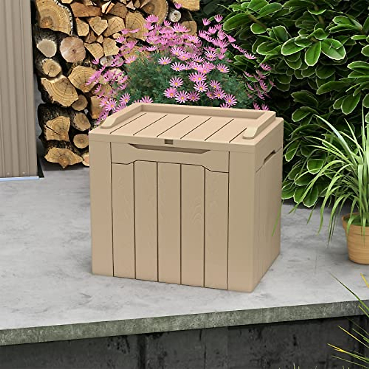 Patiowell 30 Gallon Resin Deck Box, Outdoor Storage Box for Patio Furniture, Deliveries, Pool Supplies,Waterproof and Lockable, Light Borwn