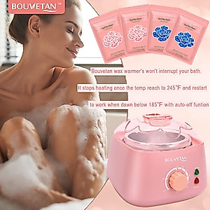 Bouvetan Waxing Kit for Women - Warmer with 17.5oz Hard Wax Beads, 20 Wax Sticks for Face, Eyebrow, Armpit, Arms, Legs, Bikini Hair Removal