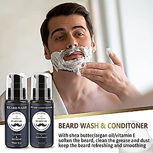 Beard Grooming Kits, 10 In 1 Beard Growth Kit with Beard Wash, Beard Oil and Growth Oil, Beard Conditioner, Beard Balm, Beard Brush, Beard Comb, Beard Scissors and Storage Bag, Great Gifts Box for Men