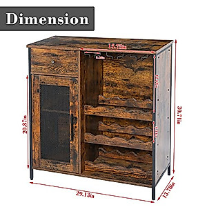 JKsmart Wine Bar Cabinet with 3-Tier Detachable Wine Rack and 1 Drawer, Industrial Sideboard and Buffet Cabinet with Glass Holder, Coffee Bar Cabinet with mesh Door for Home & Kitchen, Rustic Brown