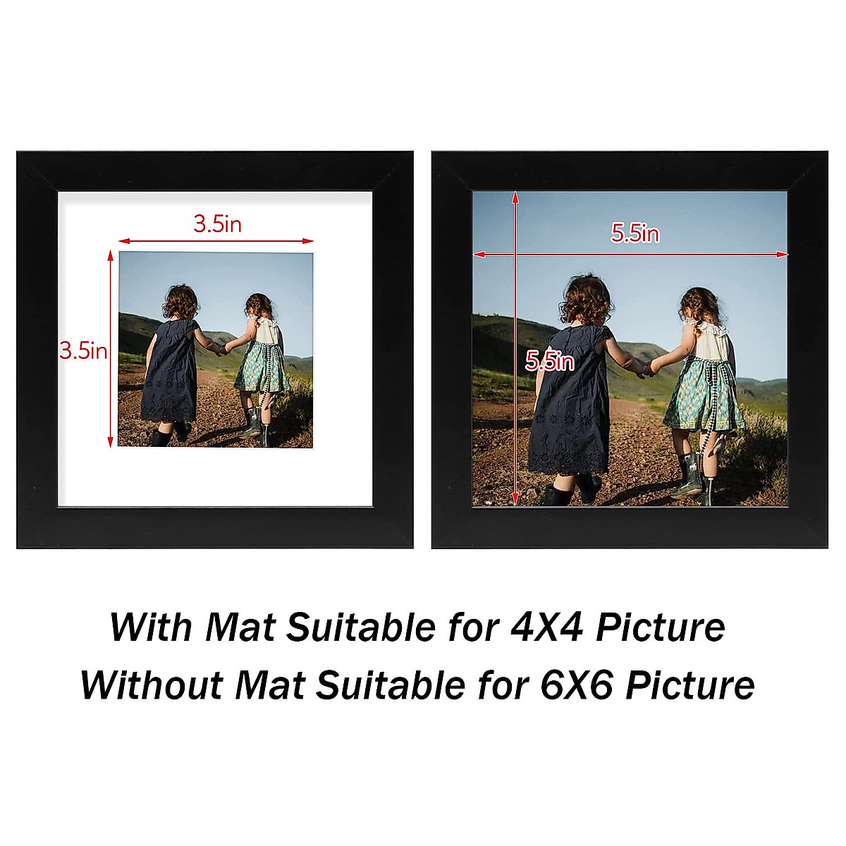 Golden State Art, 6x6 Square Wood Frame - White Mat Fit 4x4 inch Instagram Smartphone, Family Collage Photo - Wall Hanging - Real Glass - for Gift, Home (Black)