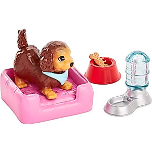 Barbie Pets and Accessories, Interactive Wagging & Nodding Puppy Playset with Pet Bed, 11 Total Animal-Themed Pieces
