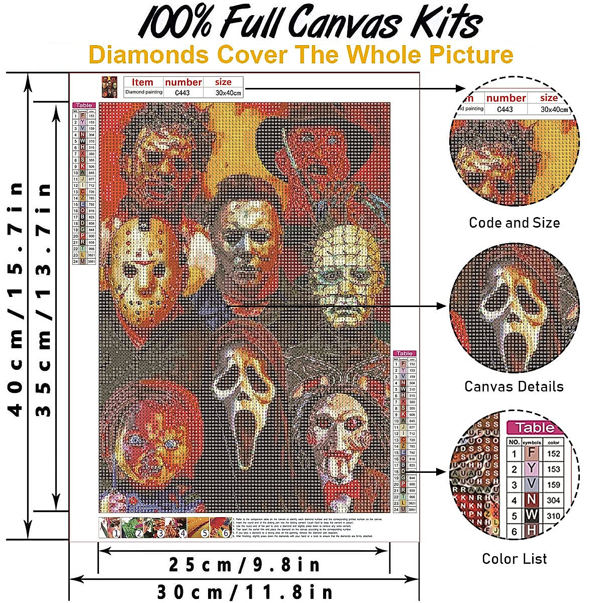 Bysincy 5D Diamond Painting Kits for Adults Halloween Diamond Arts Horror Diamond Painting DIY Full Round Drill for Home Wall Decor and Adults Kids Holiday Gift