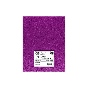 PA Paper Accents Glitter Cardstock 8.5" x 11" Purple, 85lb colored cardstock paper for card making, scrapbooking, printing, quilling and crafts, 5 piece pack