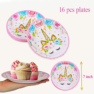 Unico Themed Party Supplies Set,Cake Plates,Cups,Napkins,Tablecloth,Straws&Decoration,Paper Disposable Tableware Set for Girls Children Birthday Party or First ,Baby Shower, Serves 16 Guests