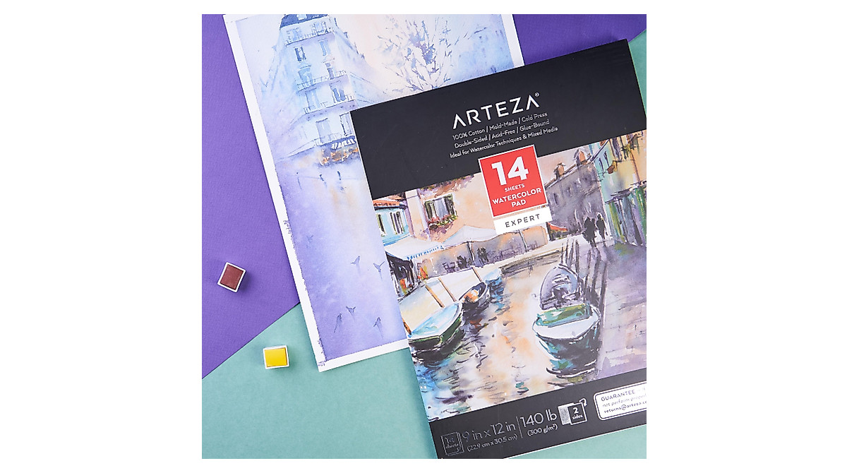 ARTEZA Watercolor Paper Pad - 14 Sheets, 100% Cotton